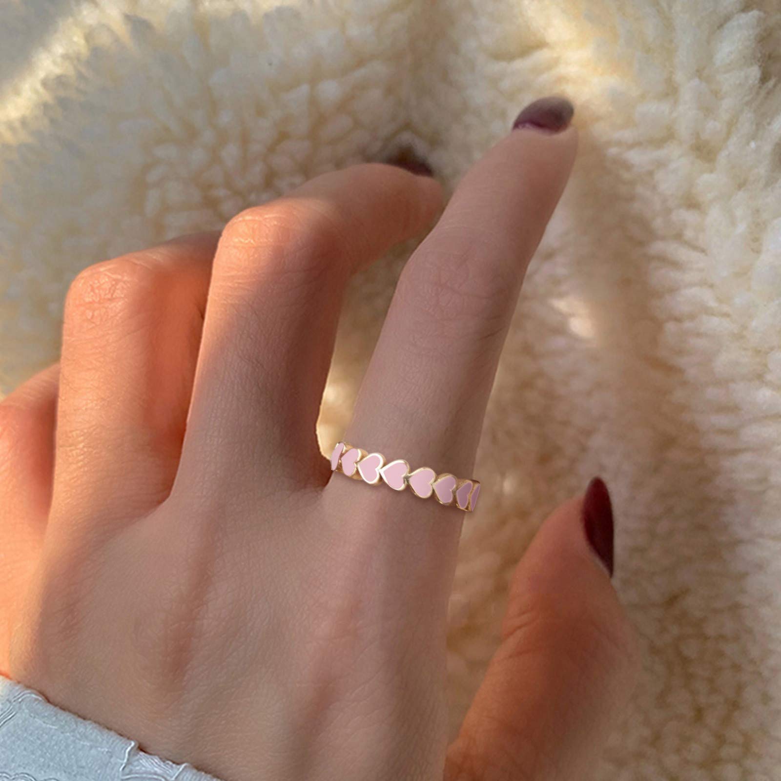 KANGMOON Heart to Heart Ring Love Heart Ring Stacking Ring - Stackable Rings Eternity Wedding Ring Band Promise Ring Dainty Initial Heart Ring Valentine's Day Gift for Women Size 7-8