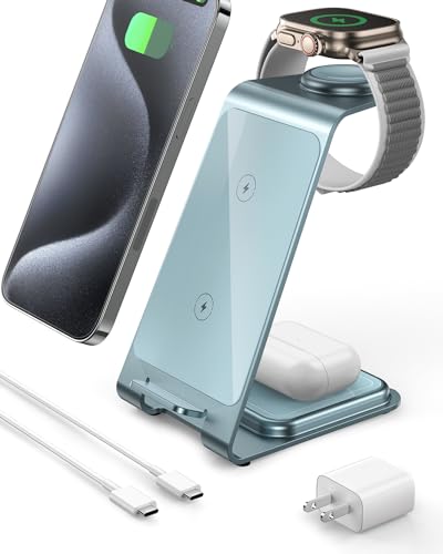 Intoval 3-in-1 Wireless Charging Station for iPhone 15 Pro/15/15 Pro Max/14 Pro/14/14 Pro Max, Apple Watch 9/Ultra 2/SE/8/7/6/5/4/3/2, AirPods Pro/Pro 2/3 (Y93, Silver)
