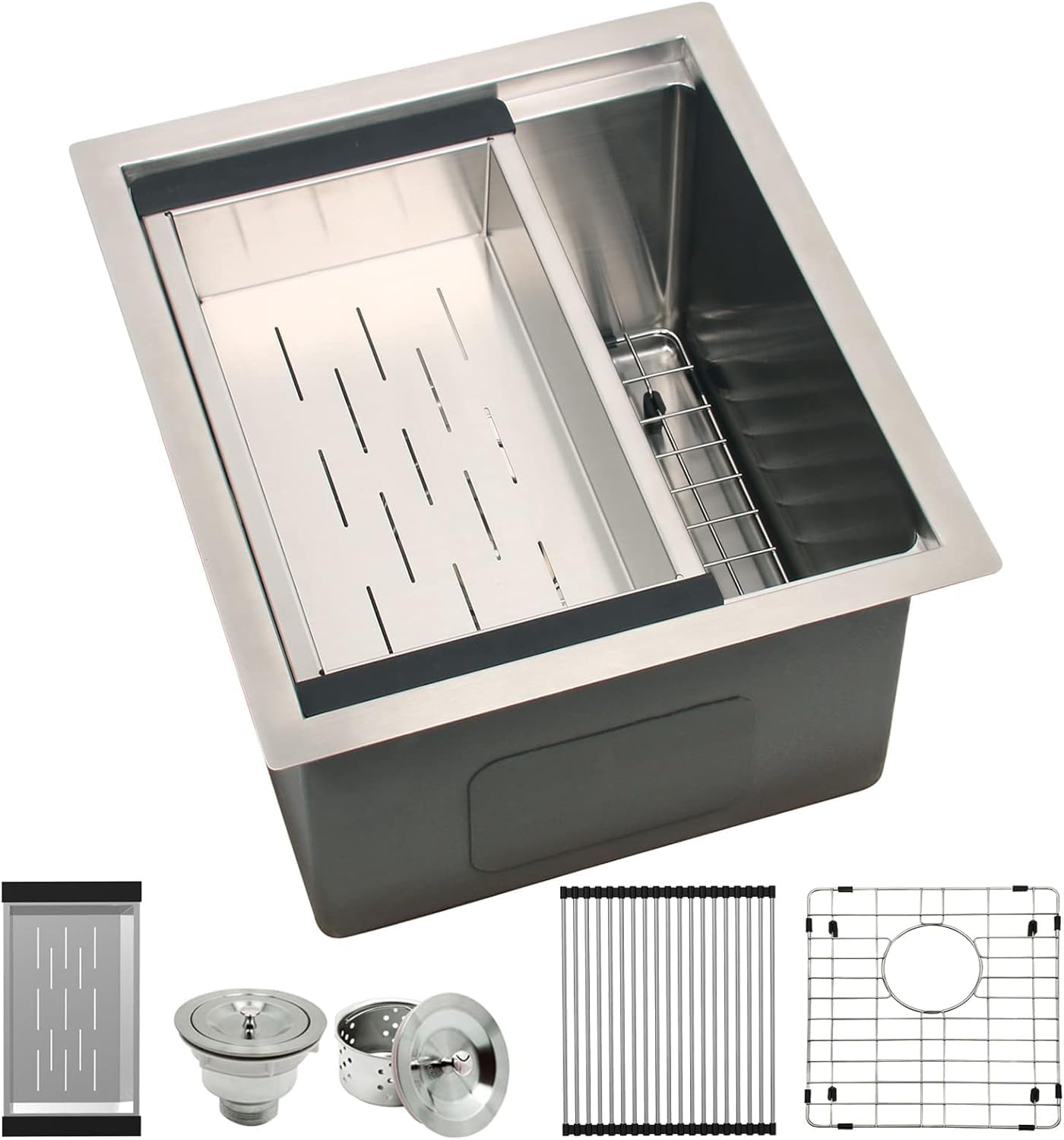 Homtone 27 Inch Kitchen Sink Undermount, Stainless Steel 10" Deep Single Bowl Sink, Workstation Sink Combo with Accessories