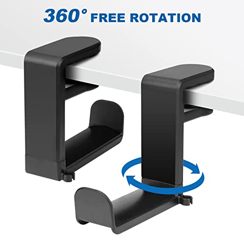 Tandoler for Headset Headphone Hook Holder Hanger Mount, Headphones Stand with Adjustable & Rotating Arm Clamp, Under Desk Design, Universal Fit,Built in Cable Clip Organizer,Black