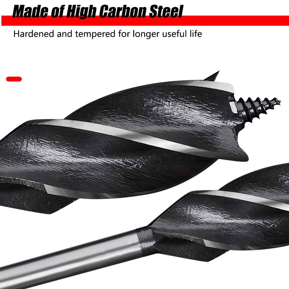 Saipe 3pcs 1/4” Hex Shank Auger Drill Bits 18/25/35mm High-Carbon Steel 4 Flute Wood Hole Drill Bit Set Woodworking Tools