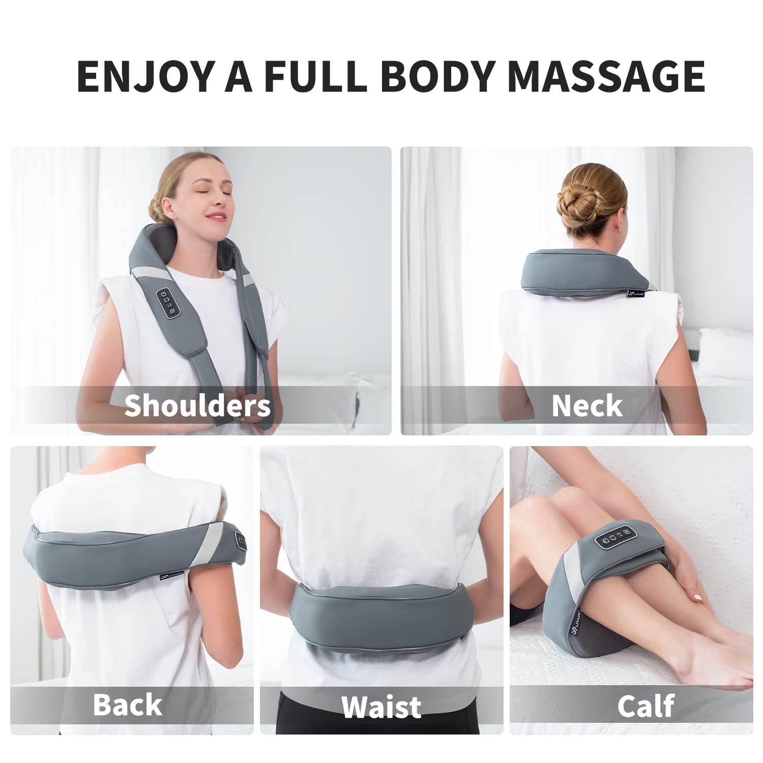 JXP Neck Massager, Deep Tissue 3D Shiatsu Kneading Neck and Back Massager, Updated Version Portable Neck Massager with Heat,Shoulder Massager Pillow for Home/Office/Car, Best Gift