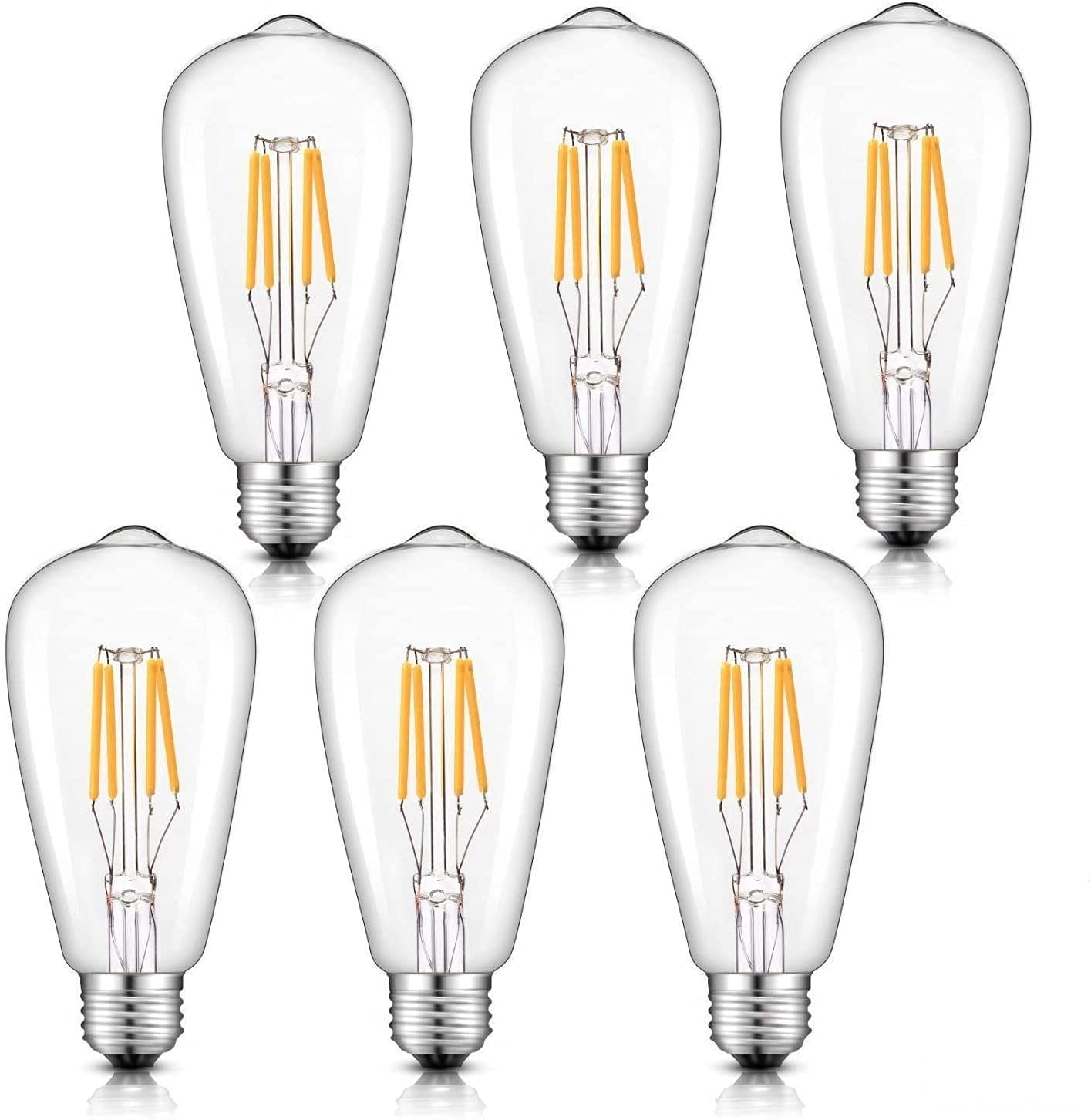 LED Edison Bulbs 4W, Equivalent 40W, 400 Lumens, Daylight White 4000K, ST58 Vintage LED Filament Bulbs, E26 Base, Non-Dimmable, 6 Packs…