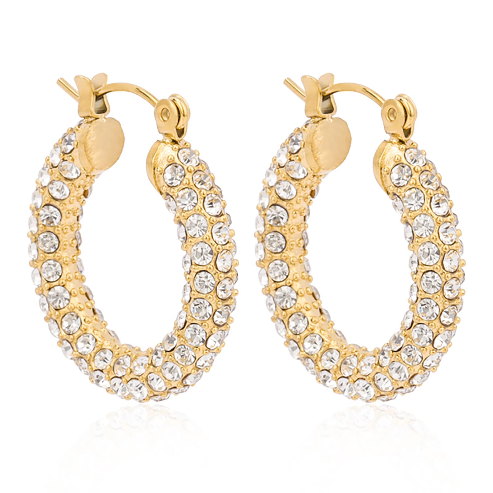 Joacii Gold Plated Cubic Zirconia Accent Hoop Earrings for Women Hypoallergenic Huggie Hoops