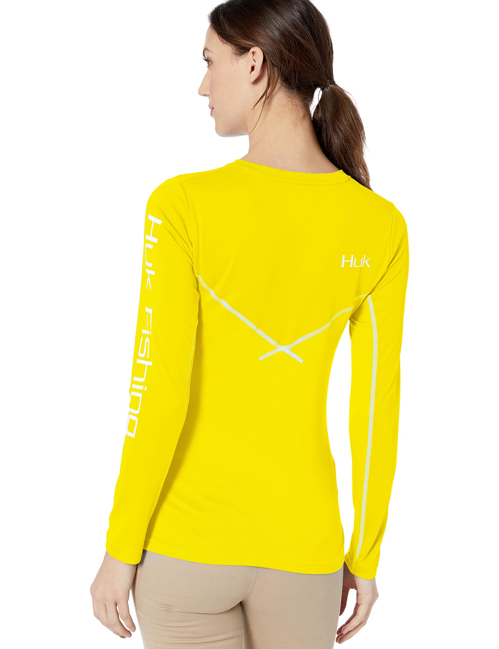 Huk Women's Icon X Long Sleeve Fishing Shirt with Sun Protection, Blaze Yellow, Medium