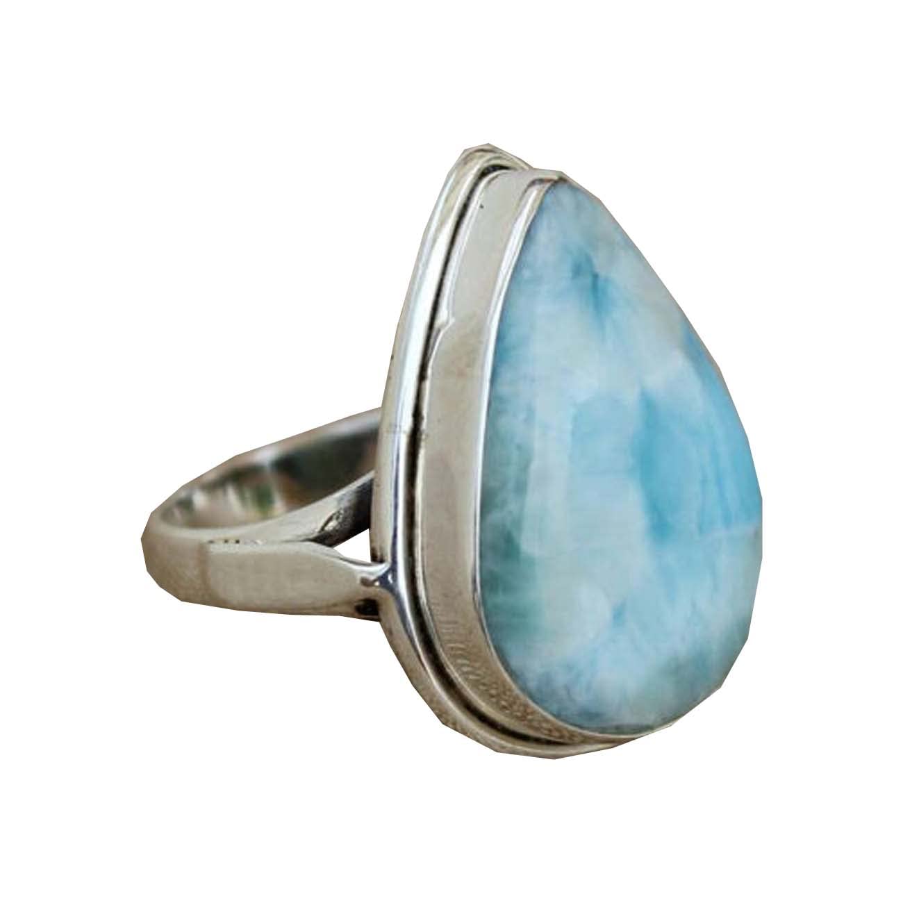 Larimar Pear Shape Gemstone ring Gemstone Rings 925 Sterling Silver Rings Daily Wearable Rings Gift for her Engagement Rings Wedding Ring -1220 (5.5)