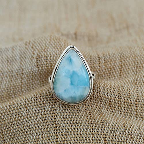 Larimar Pear Shape Gemstone ring Gemstone Rings 925 Sterling Silver Rings Daily Wearable Rings Gift for her Engagement Rings Wedding Ring -1220 (6)