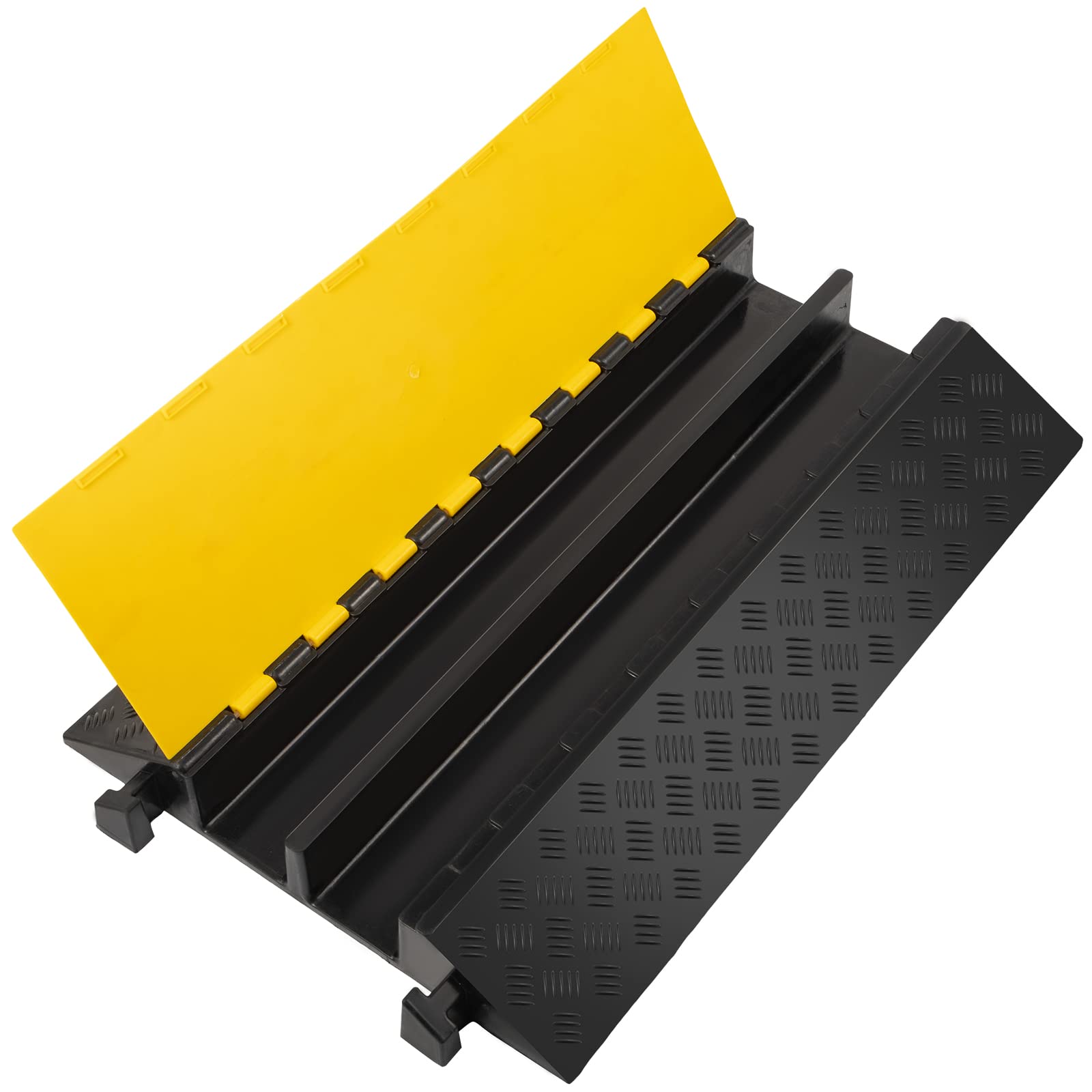 Happybuy Large 2-Channel Cable Protectors Rubber Cable Ramps 22000lbs per Axle Capacity Protective Cable Wire Cord Ramp Driveway Rubber Traffic Speed Bumps Cable Protector