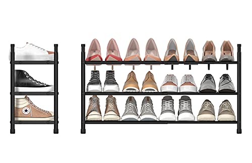 TZAMLI 3-Tier Stackable Closet Shoe Rack Organizer, Expandable and Adjustable Metal Shoes Shelf Storage Small Shoe Rack for Entryway Dorm, Black