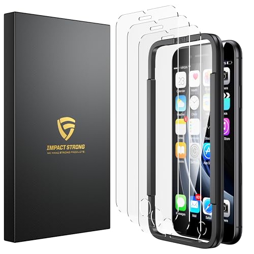 ImpactStrong Shatterproof Tempered Glass Screen Protector for iPhone 8/7 / 6s / 6 [Easy Installation Frame] [Bubble Free] [9H Hardness] [Full Coverage] Case Friendly, 4.7 Inch - (3-Pack)