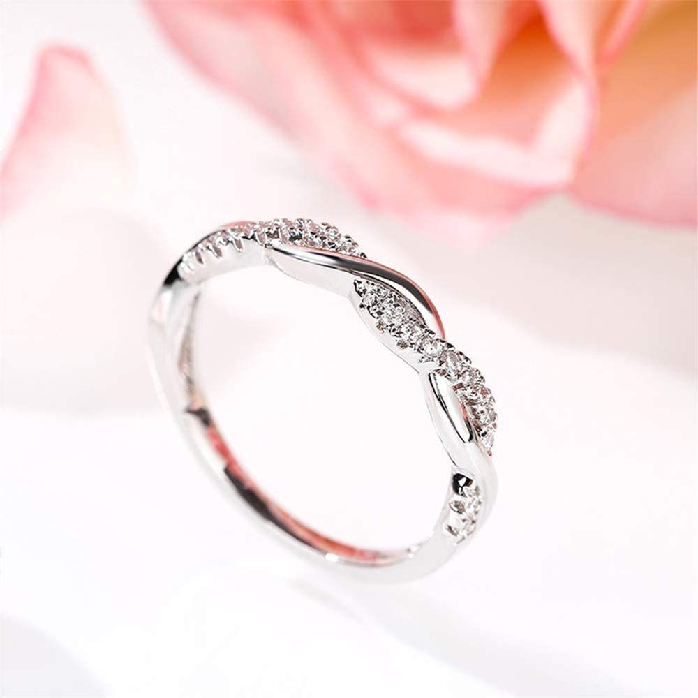 Jeulia Moissanite Twist Round Cut Gold Band for Engagement Anniversary Eternity Promise Wedding Band Ring Set With Jewelry Box (Sterling Silver, 6)