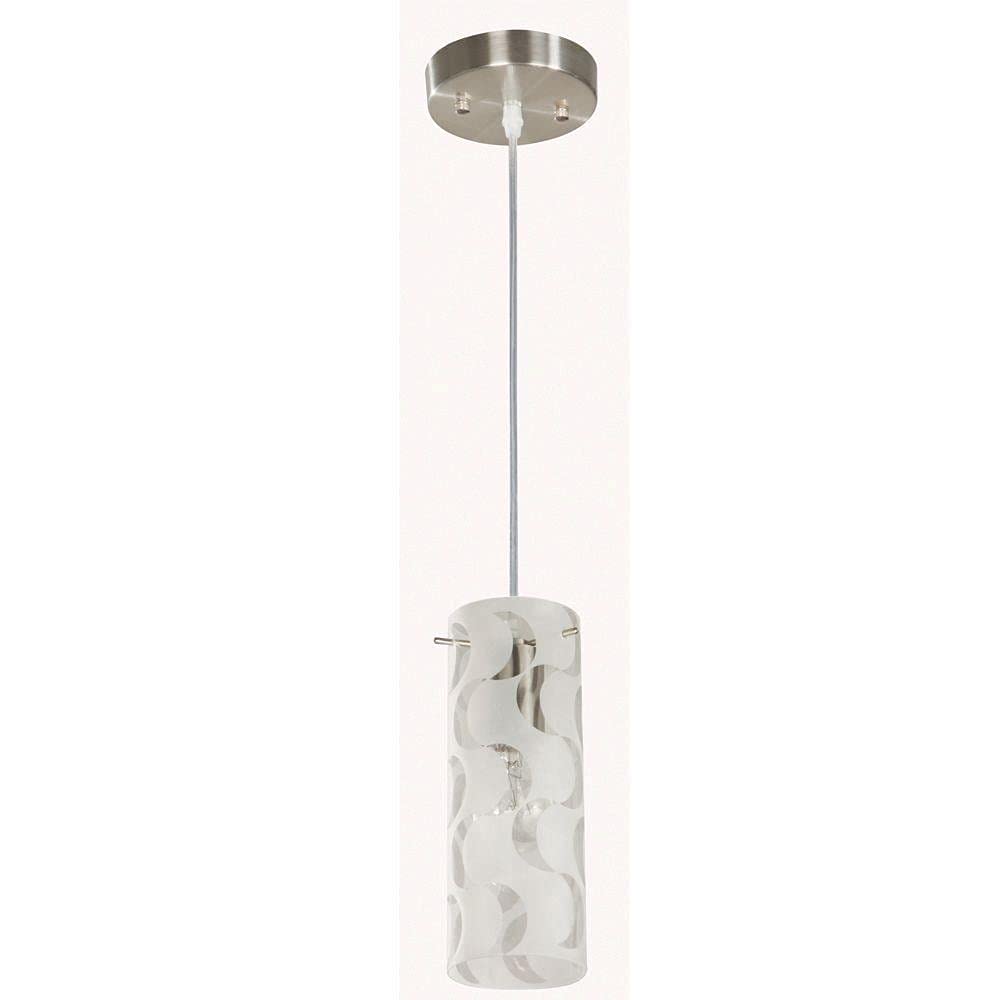 Hampton Bay 1-light Wave Pattern Etched White Glass Brushed Nickel Mini Pendant