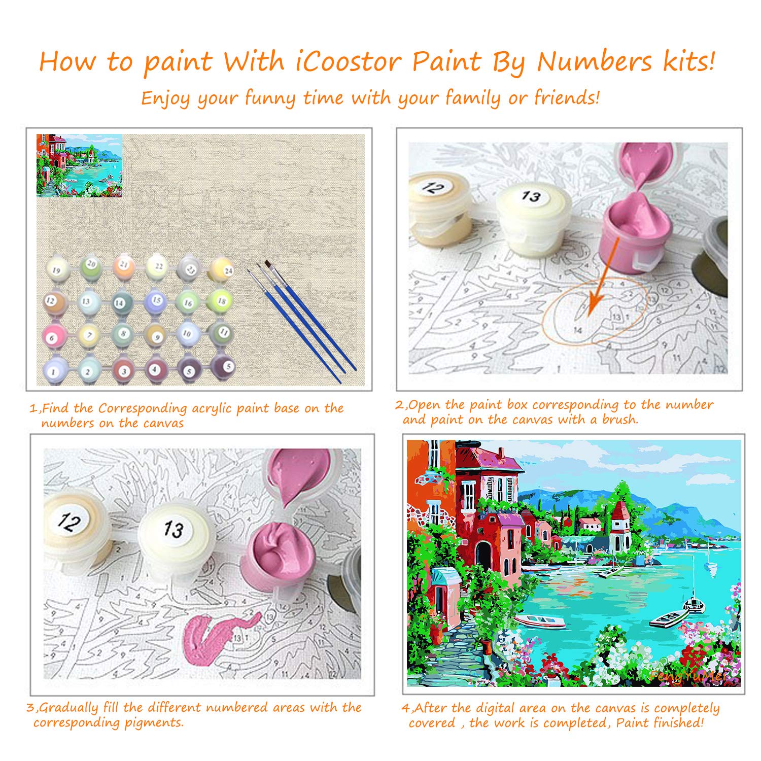 iCoostor Paint by Numbers DIY Acrylic Painting Kit for Kids & Adults Beginner - 16" x 20" Giraffe Pattern