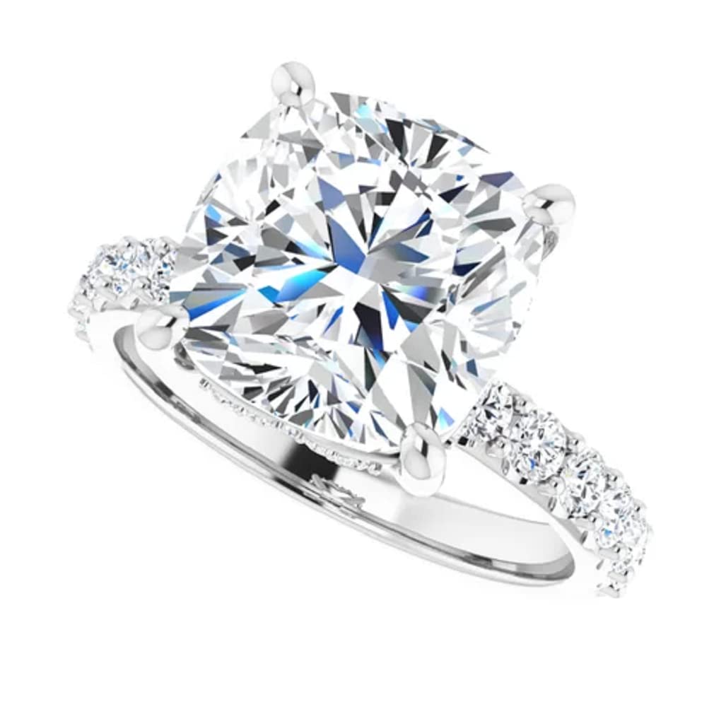 JEWELERYIUM 5 CT Cushion Cut Colorless Moissanite Engagement Ring, Wedding/Bridal Ring Set, Solitaire Halo Style, Solid Sterling Silver Vintage Antique Anniversary Promise Gift for Her (8), White