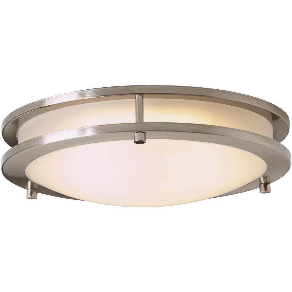 Hampton Bay HB1023-35 Brushed Nickel LED Low-Profile Flush Mount with Frosted White Shade