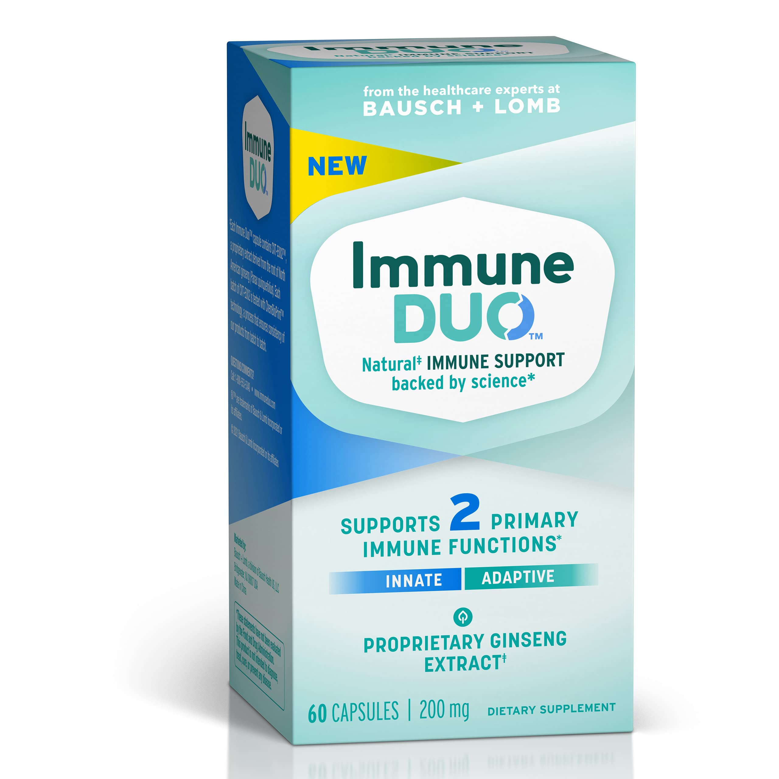 Immune Duo Ginseng Immune Support, American Ginseng Extract, Dietary Supplement, Naturally Derived, 60 Capsules, 200mg, Multi