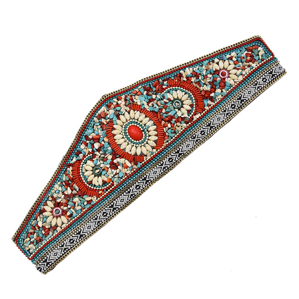 idealway Bohemian Women Belt Ethnic Beaded Elastic Strech Adjustable Belt Waist Belly Chain Body Jewelry