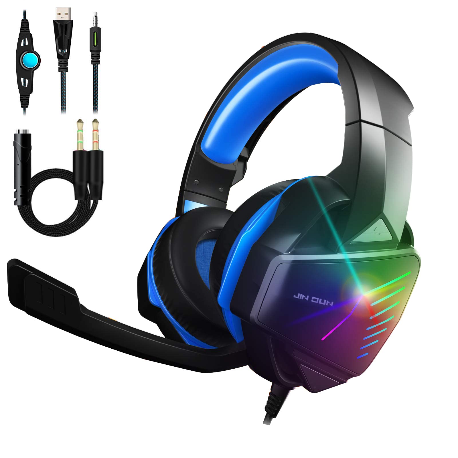 JINDUN PS4 Gaming Headset Xbox One Headset with 7.1 Stereo Surround Sound Noise Canceling Over Ear Headphones with Mic PC Headset 50mm Drivers Compatible with Xbox One/Switch/PC/PS3/Mac/Laptop