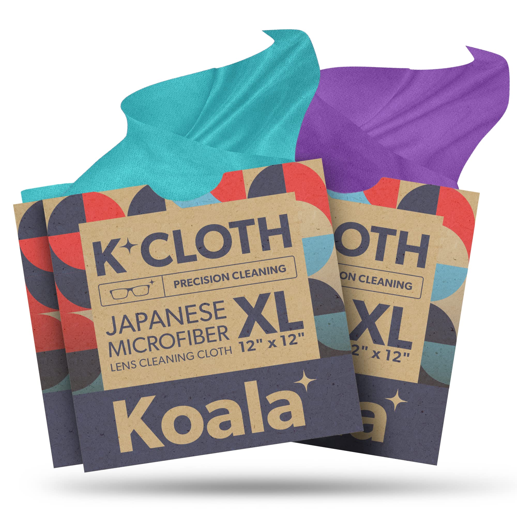 Koala Lens Cleaning Cloth | Japanese Microfiber | Glasses Cleaning Cloths | Eyeglass Lens Cleaner | Eyeglasses, Camera Lens, VR/AR Headset, and Screen Cleaning | Blue & Purple (Pack of 3)