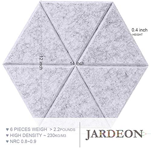 Jardeon Hexagon 3D Textured Acoustic Panels Silver Grey Sound Proof Padding Decorative Wall Tiles, Line Carving Exclusive Design, 14'' X 13'' X 0.4'', 6 Pack