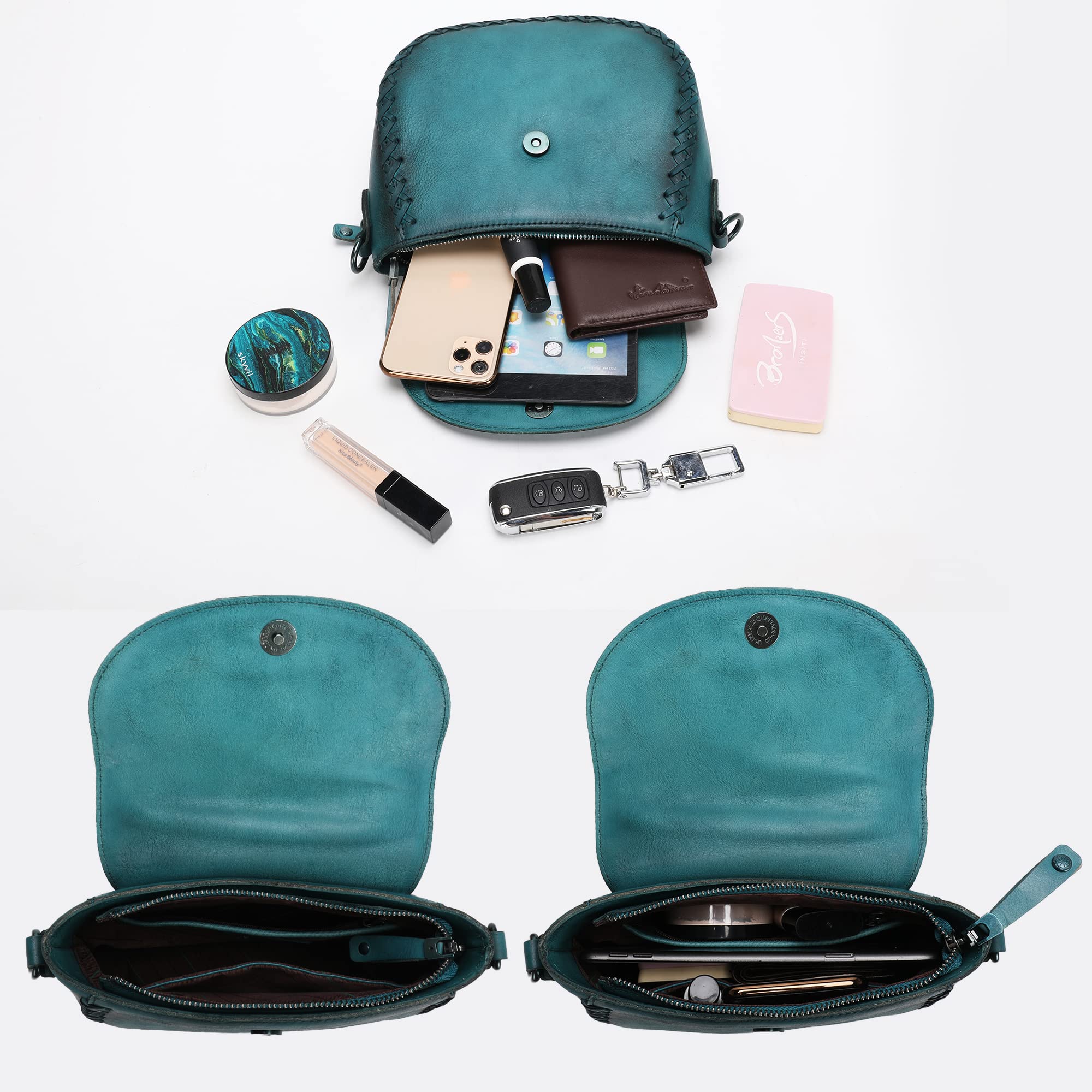 Montana West Genuine Leather Crossbody Bag for Women Mini Tooled Collection Cellphone Purses Shoulder Bag MWG03-9065TQ
