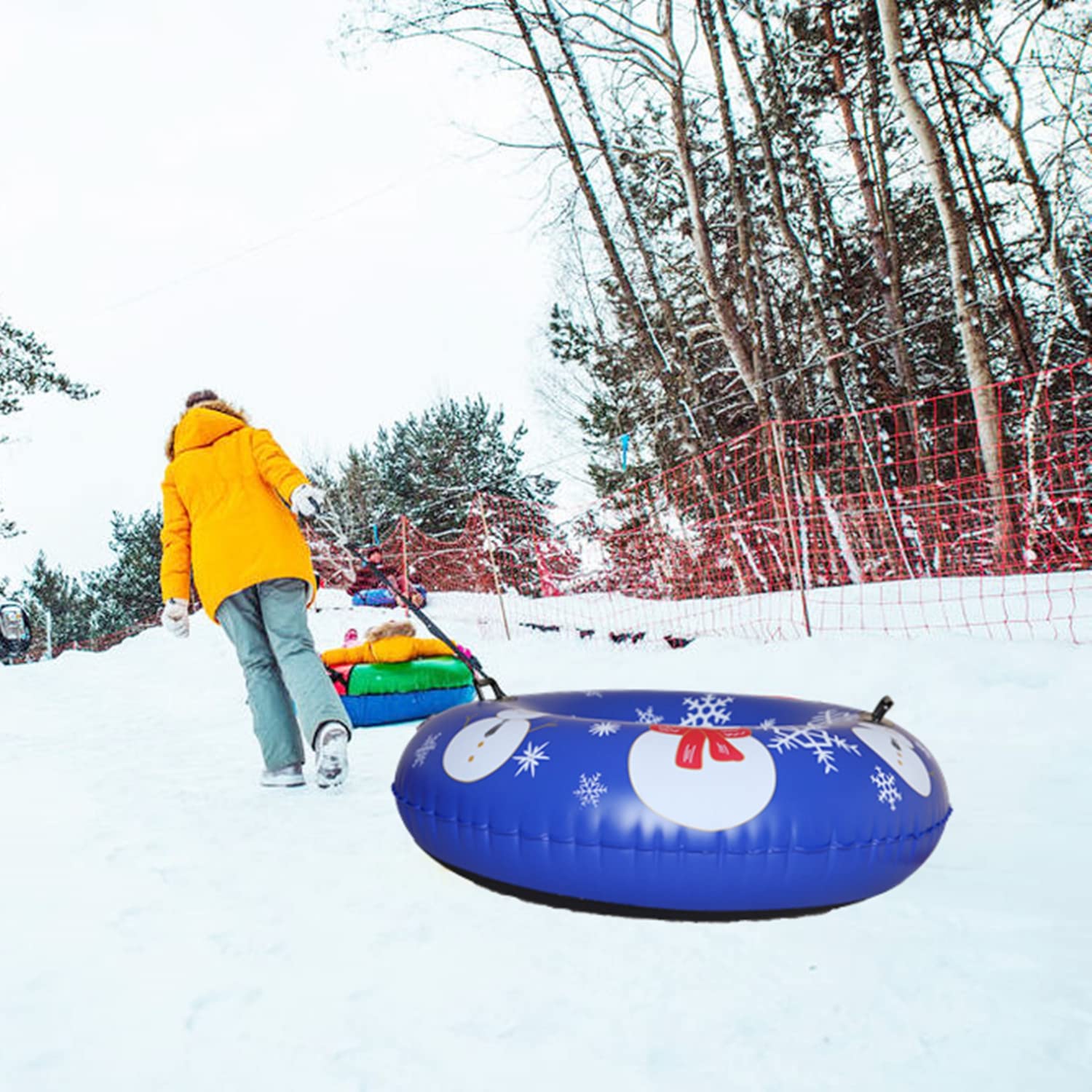 Kurala Inflatable Snow Tube Heavy Duty Snow Sled, 47 Inches Super Big Inflatable Snow Sledding with Handles Thickening Material, Blue