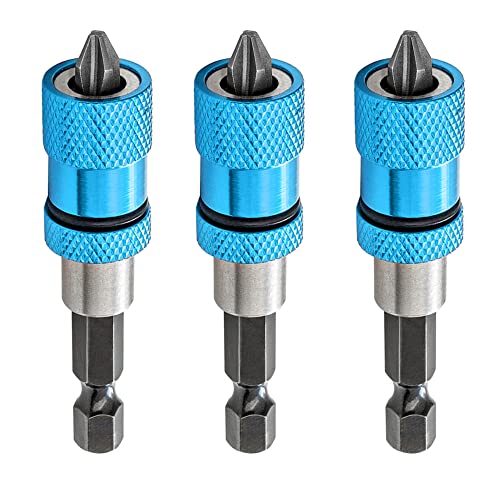 Saipe 3pcs Adjustable Screw Depth Magnetic Screwdriver Bit Holder 1/4" Hex Shank Drywall Screw Bit Holder Screw Tool with Phillips 2 Screw Driver Bits, Blue