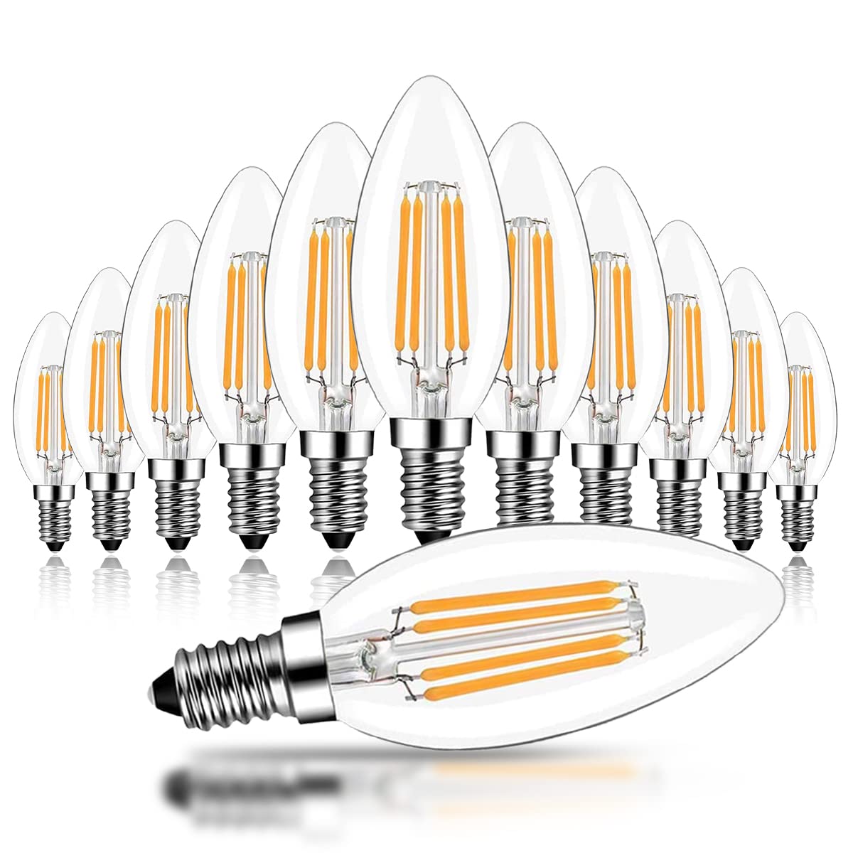 LEDERA Edison Bulb, 4W Equivalent 40 W, E12 Base Candelabra Candle Light Bulbs, Warm White 2700K, Filament Clear Glass Candle Lamp for Ceiling Fan, Non-Dimmable, Pack of 12