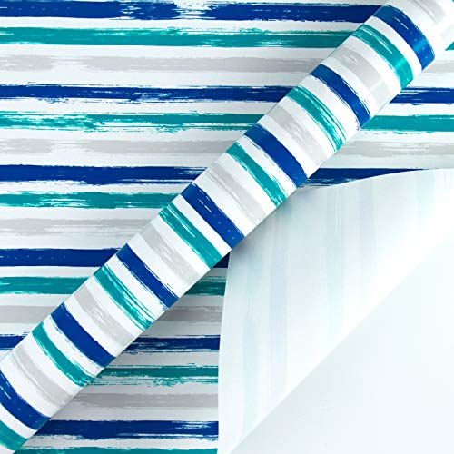 WRAPAHOLIC Wrapping Paper Roll - Blue Navy and Grey Lines Print for Birthday, Holiday, Wedding, Baby Shower Wrap - 30 inch x 33 feet