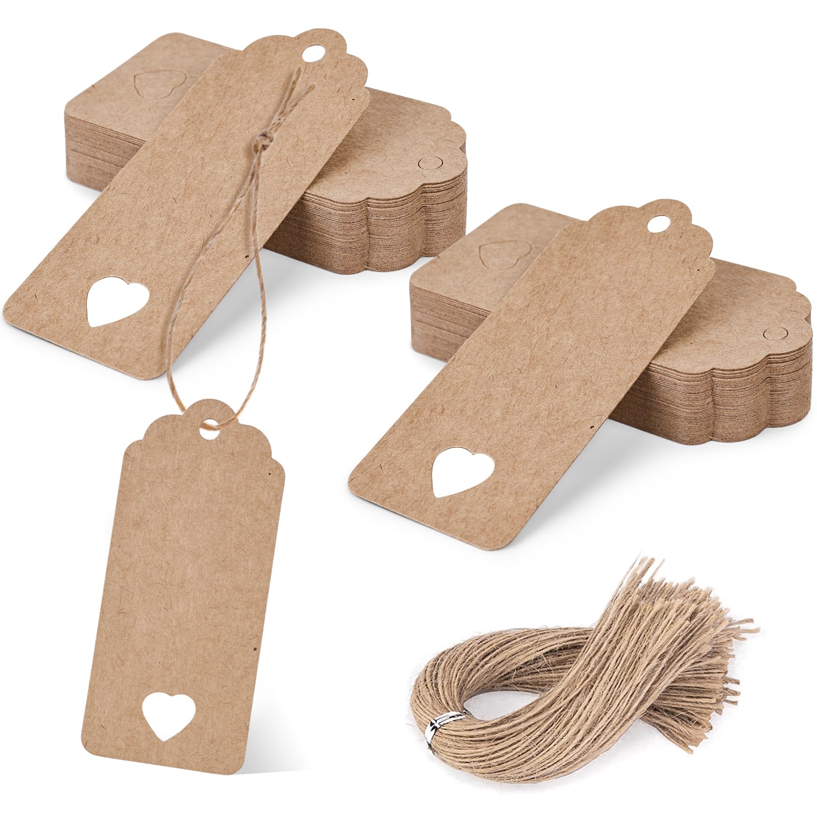 SallyFashion 80PCS Brown Gift Tags with String, Hollow Heart Tags Blank Tags for Party Favors Baby Shower Favors Wedding Crafts Decoration