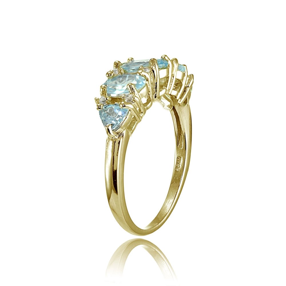 Ice Gems Yellow Gold Flashed Sterling Silver Blue and White Topaz 5-Stone Half Eternity Band Ring, Size 6