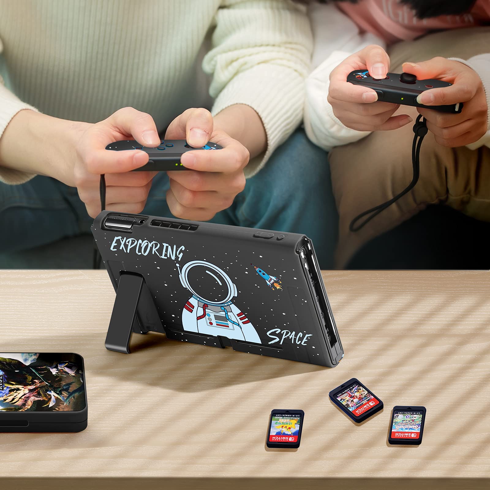 JINGDU Soft Protective Case Compatible with Nintendo Switch and Joy-Con Controllers, Thin, Slim, Light, Only Suitable for Switch Console, Switch can be Inserted in Dock with Shell, Astronaut, Black