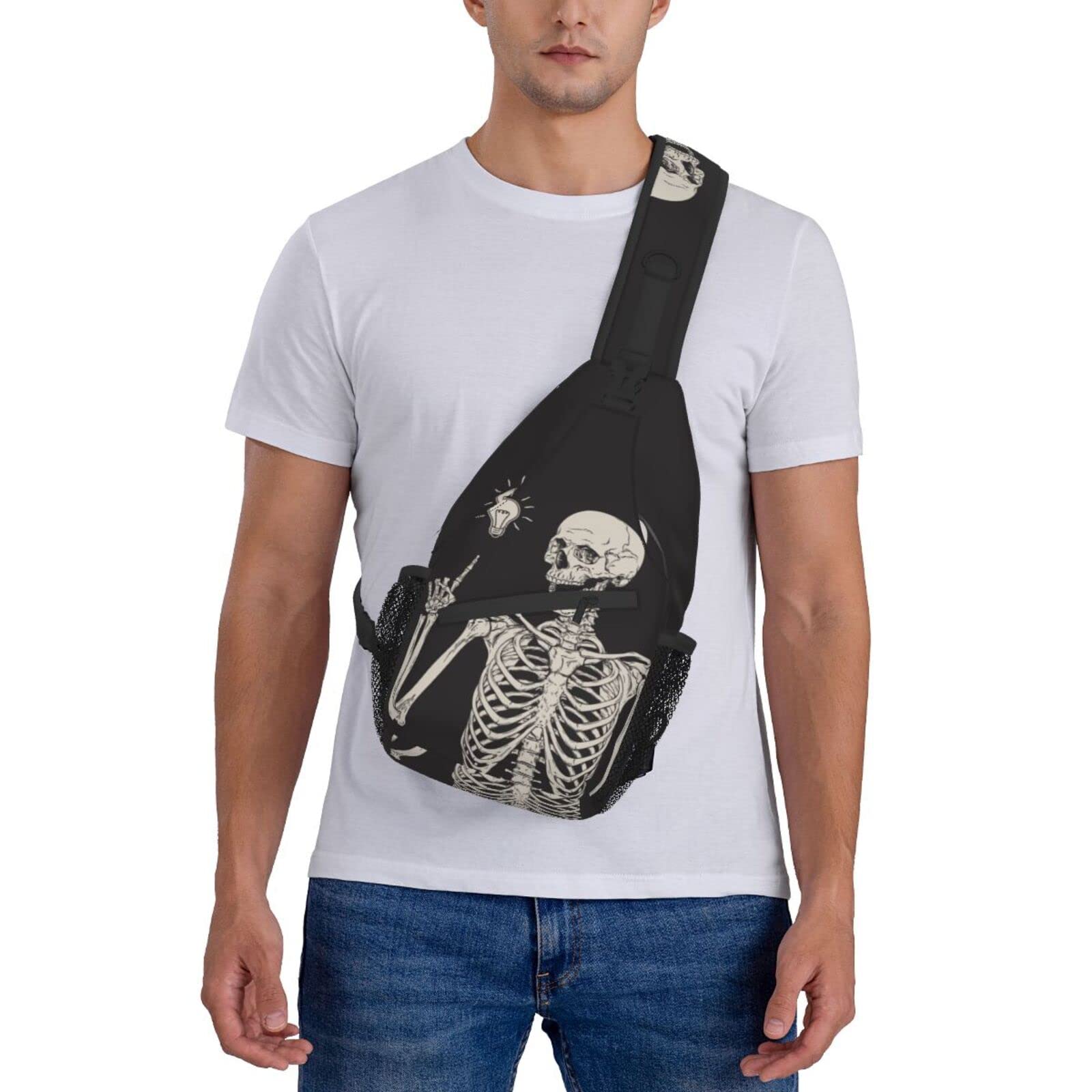 Yamegoun Funny Skull Sling Bag Backpack Women Men Crossbody Shoulder Chest Bag Unisex for Travel Casual Hiking with Adjustable Strap