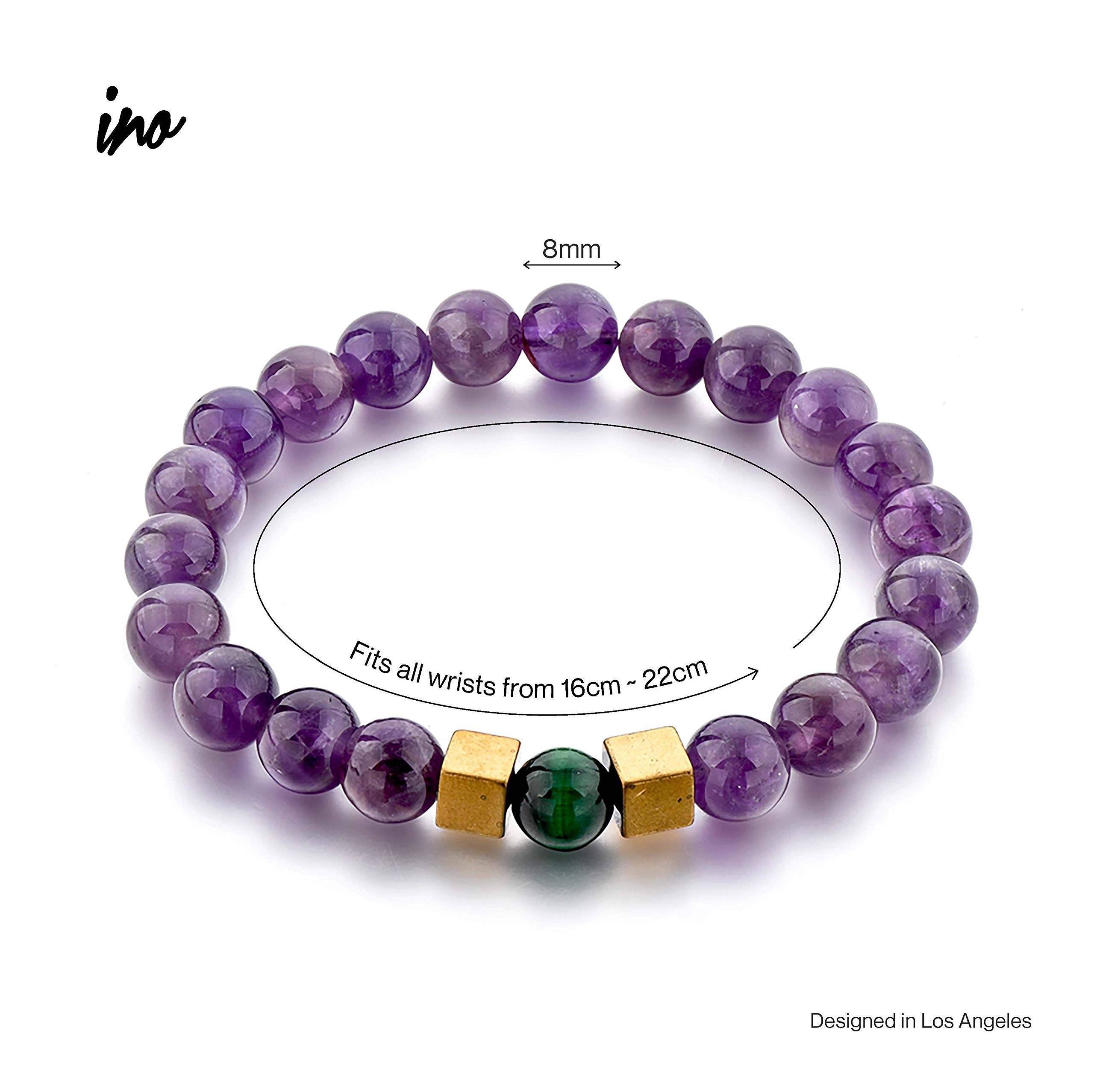 Ino Genuine Healing Gemstone Crystal Beads - 8mm Natural Stress Bracelets - Unisex for Men and Women (M, Amethyst)