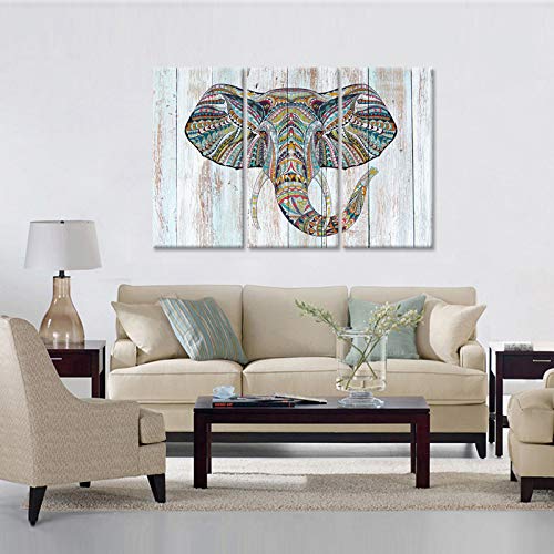 iHAPPYWALL 3 Pieces Animal Canvas Wall Art Tribal Elephant Boho Paisley Pattern Abstract Wildlife Artwork for Bedroom Living Room Stretched and Framed Ready to Hang 16x32inchx3pcs