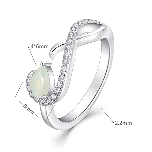 JO WISDOM Infinity Promise Rings for Her Sterling Silver Friendship Ring with Pear Cut 5A Cubic Zirconia Ring size 8