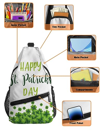 Sling Backpack, St.Patrick's Day Shamrocks Green Waterproof Lightweight Small Sling Bag, Travel Chest Bag Crossbody Shoulder Bag Hiking Daypack for Women Men