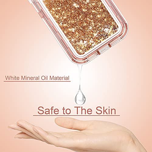 WOLLONY for iPhone 14 Pro Max Case Glitter Floating Liquid Shiny Quicksand Case for Women Girls Heavy Duty Shockproof Protective Case Hard PC Bumper Soft TPU Cover for iPhone 14 Pro Max 6.7''Rosegold