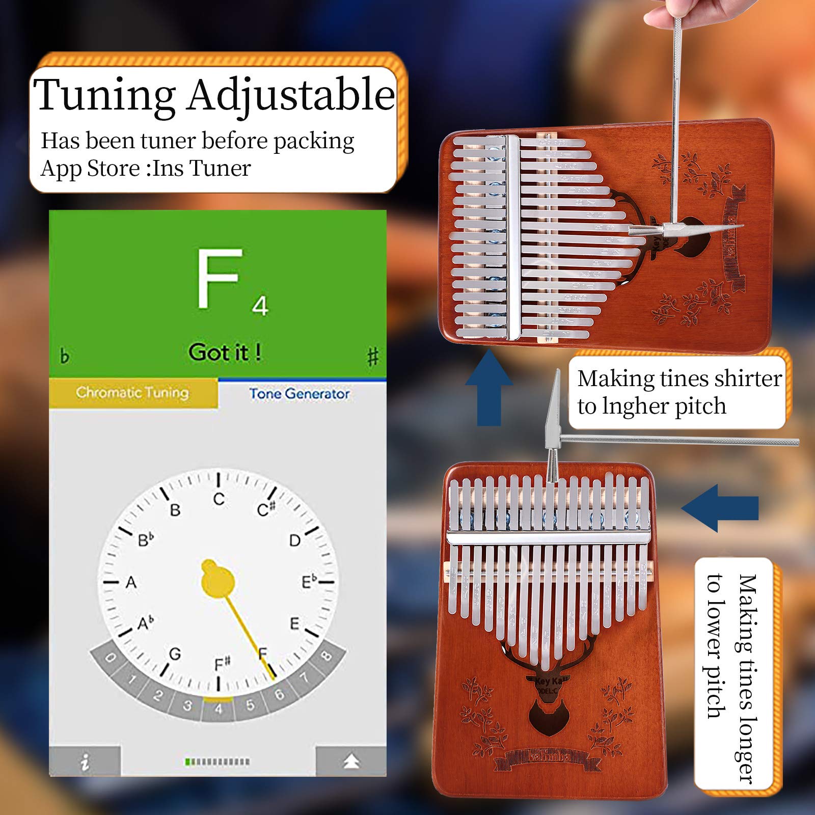 Kalimba kits,Portable Thumb Piano with Songbook,Musical Instrument Gift (Reindeer-Brown)
