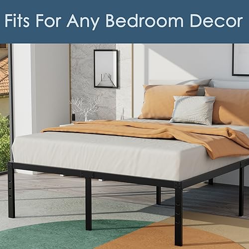 HOMUS King Size Bed Frame-Steel Slat Non -Slip 14 Inch High Mattress Foundation-No Box Spring Needed Platform/Noiseless & Squeak-less