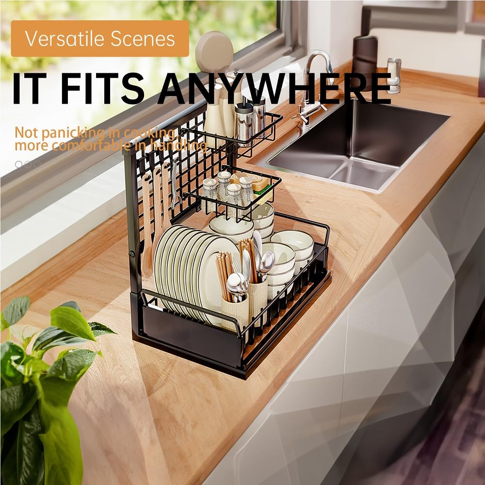 IAVEYG Under Sink Organizer Metal Pull Out Cabinet Organizer 2-Tier Slide Out Under Cabinet Storage Multi-Use for Under Kitchen Bathroom Sink Organizers and Storage Black
