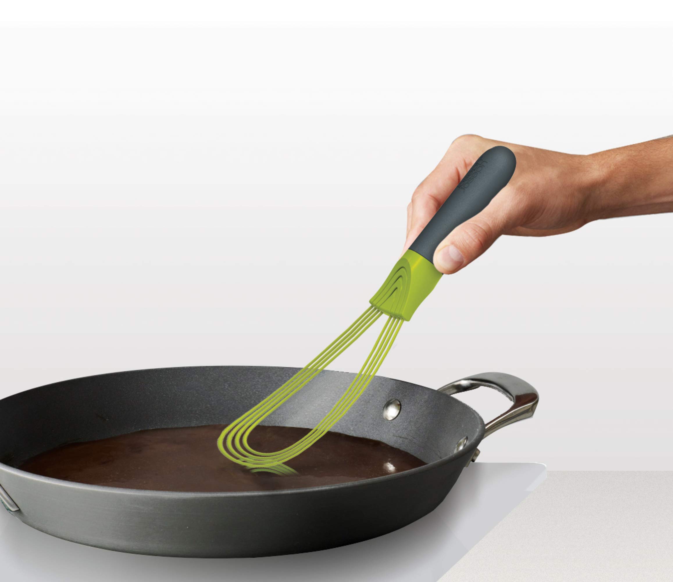 Joseph Joseph Twist Whisk 2-In-1 Collapsible Balloon and Flat Whisk Silicone Coated Steel Wire, Gray/Green