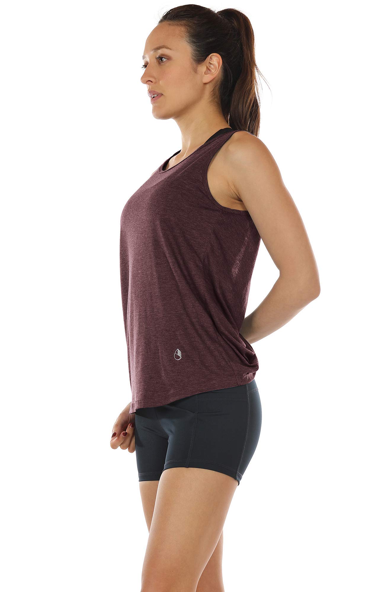 icyzone Workout Tank Tops for Women - Open Back Strappy Athletic Tanks, Yoga Tops, Gym Shirts (L, Burgundy)
