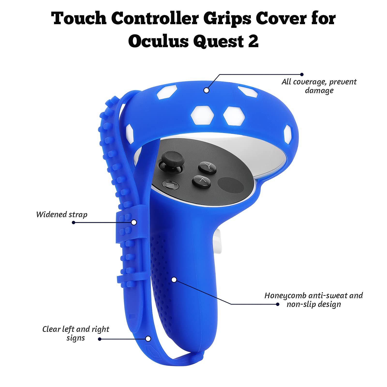 Kuways Design Silicone Touch Controller Grip Cover for Oculus Quest 2 Accessories, Anti-Throw Protector with Adjustable Knuckle Straps, Full Cover Handle Sleeve
