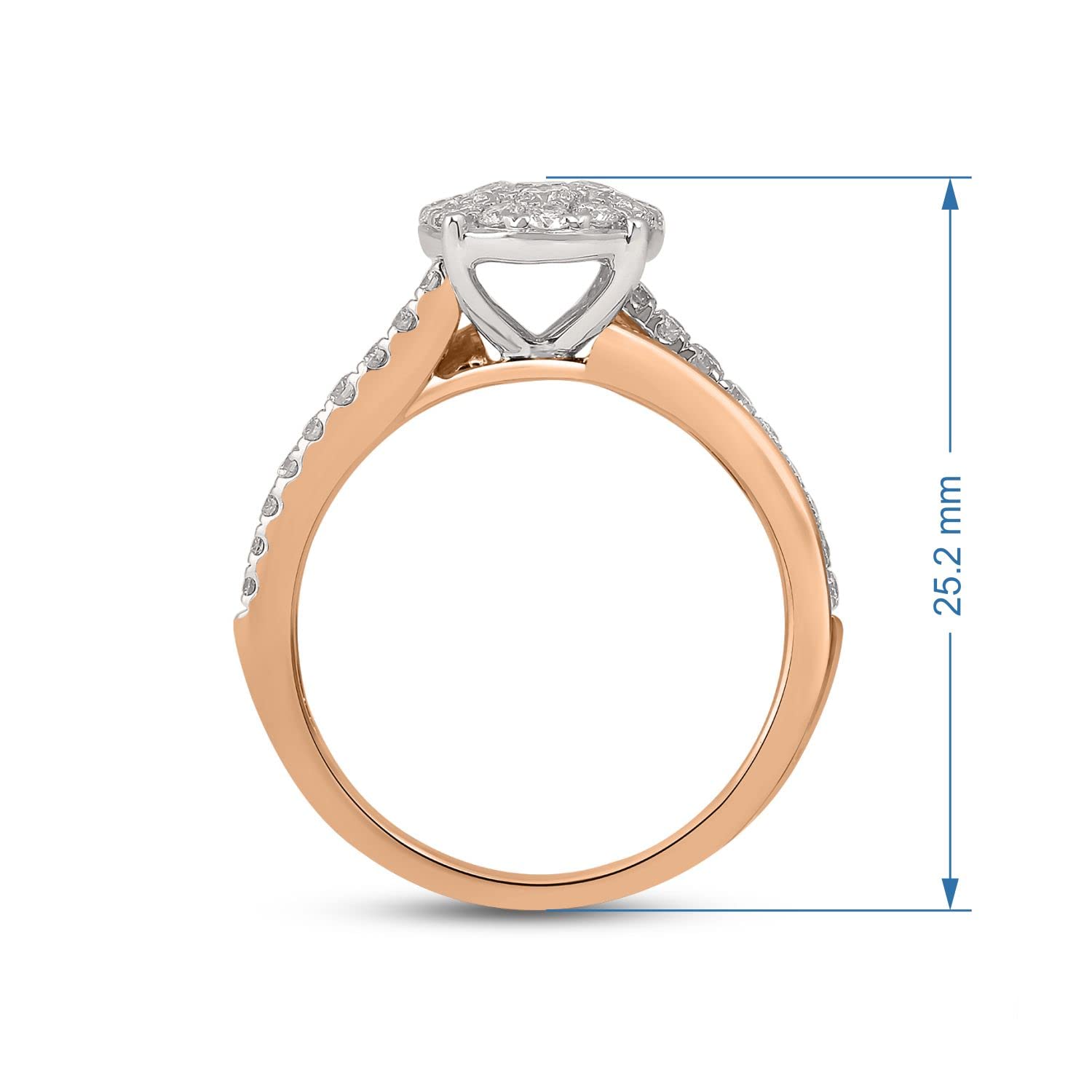 Jewelili 14K Rose Gold 3/4 Cttw Natural White Diamond Ring, Size 7