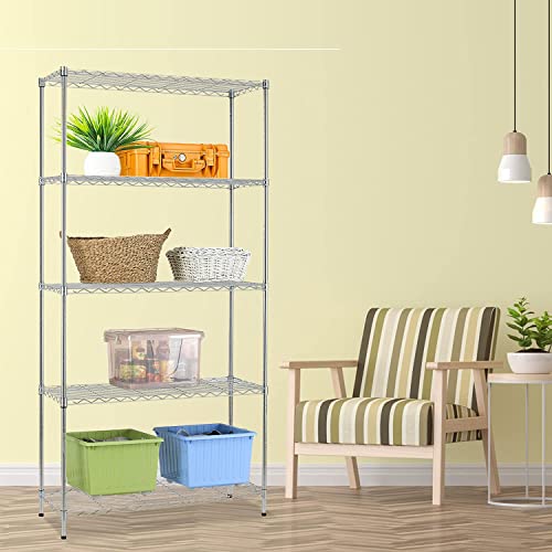 HCY 5-Tier Storage Shelf Heavy Duty Storage Shelving Unit NSF Height Adjustable Metal Storage Rack for Laundry Bathroom Kitchen Garage Pantry Organization - 14"x36"x72" (Chrome)