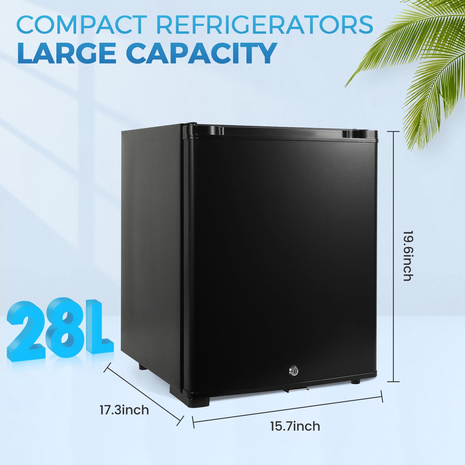 HIPOPLLER Compact Refrigerator, 1.07 cu.ft 110V Quiet Mini Fridge, Reversible Door with Lock, Energy Efficient Beverage Cooler for Bedroom Dorm RV Hotel Office, Black