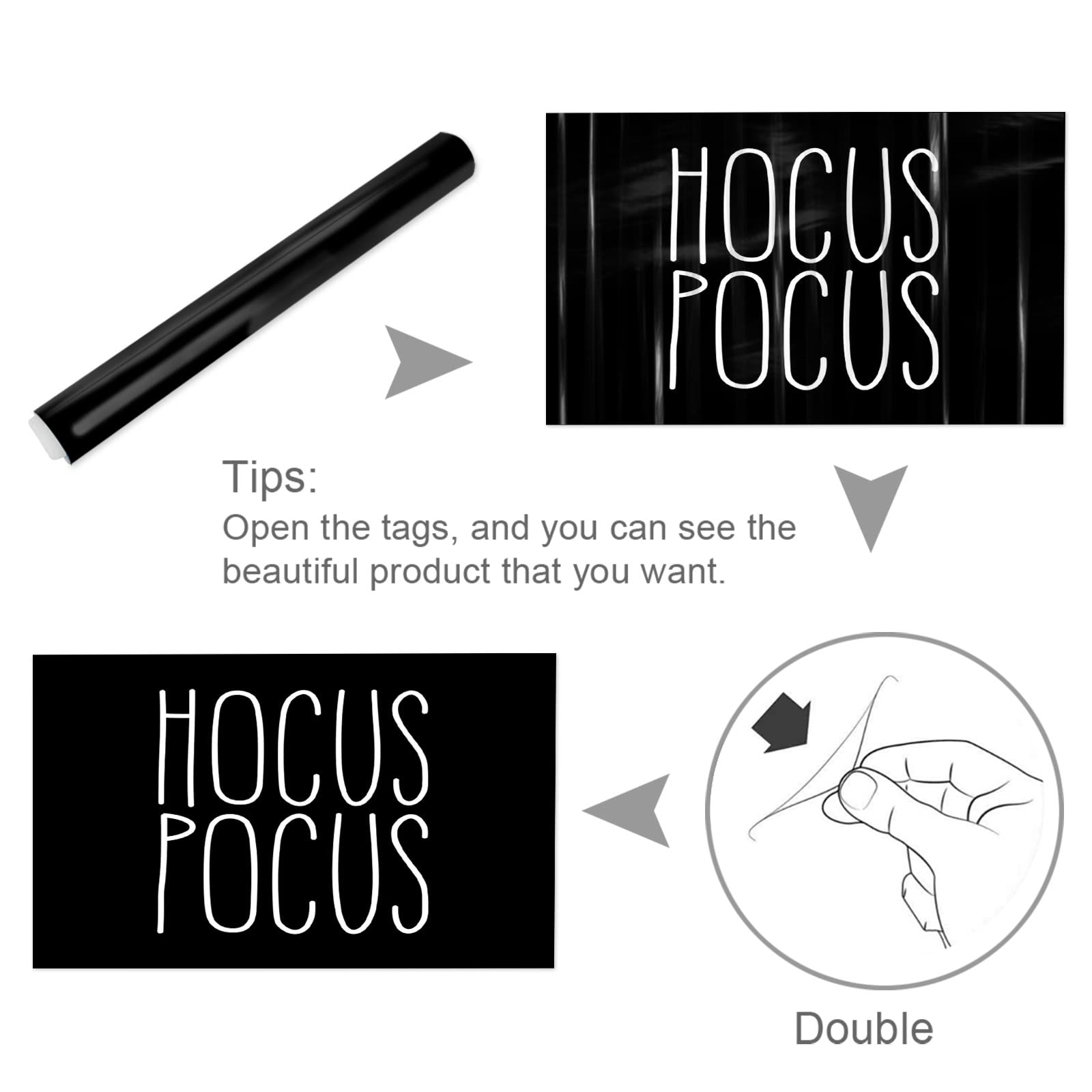 Hocus Pocus Fish Tank Stickers PVC Aquarium Background Easy Use Fish Backdrop Aquarium for Fish Tank Decoration 16.4x24.4 inch Halloween Long Font Black White Texture