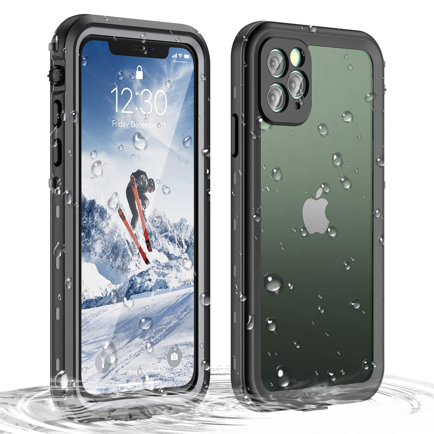 Janazan iPhone 11 Pro Waterproof Case, 360 Full Body Clear Protective Case with Built-in Screen Protector, Waterproof Shockproof Snowproof Dirtproof for iPhone 11 Pro 5.8 inch 2019 (Black/Clear)