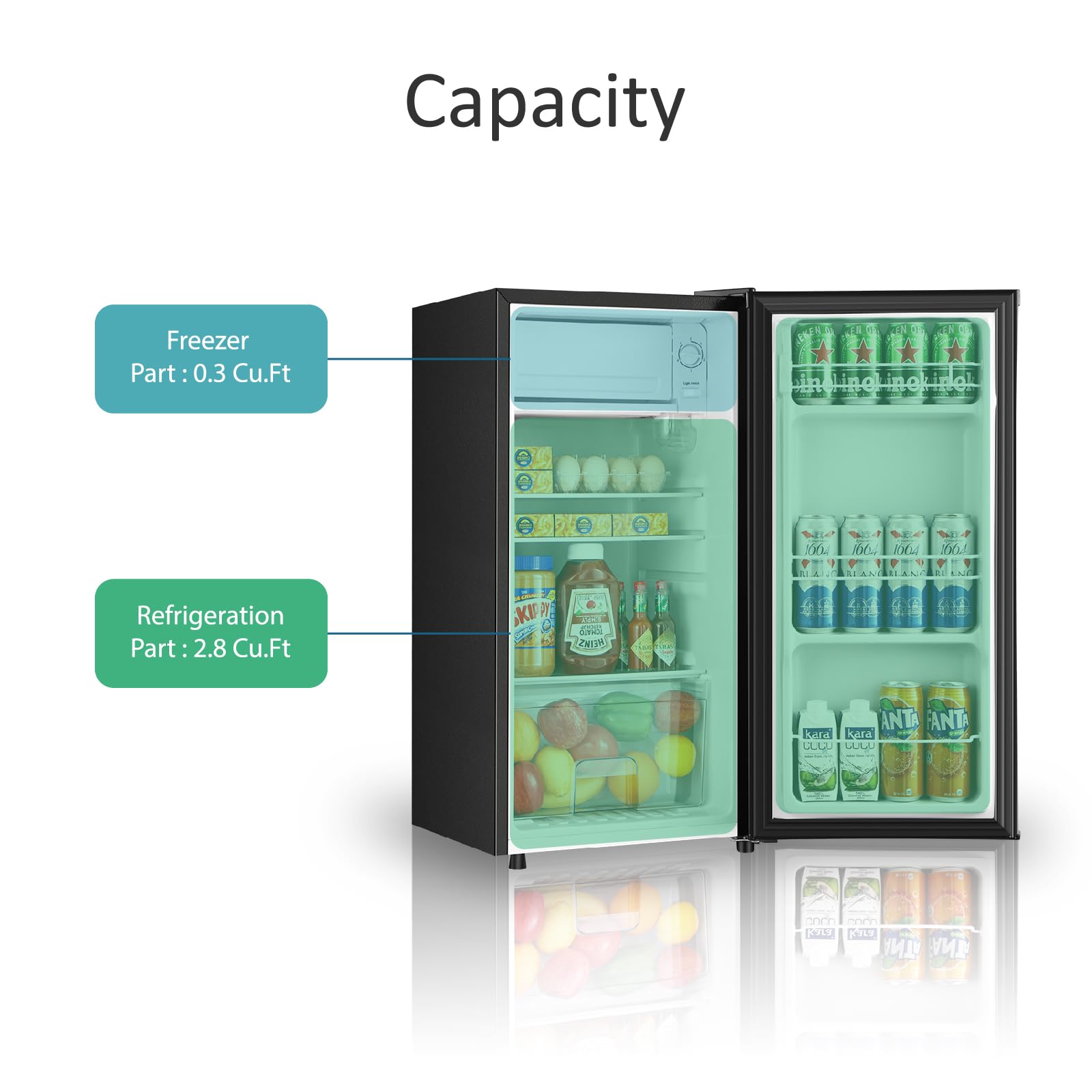 HAILANG 3.1 Cu.Ft Mini Fridge with Freezer, Single Door Mini Refrigerator, 5 Settings Temperature Adjustable, Compact Refrigerator for Apartment,Dorm, Office, Bedroom